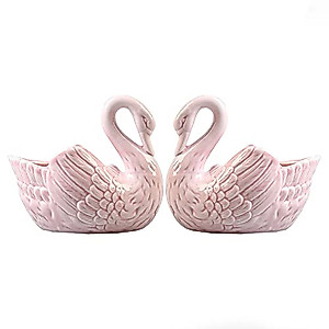 YONGYAN 2 Pack Swan Flower Pot Statue Decoration Ceramics Garden Planters Containers Pot Bookshelf Office Desktop Decor (Pink)