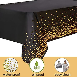 2 Pack Black Plastic Tablecloth Disposable Black and Gold Tablecloth for Rectangle Tables 54" x 108" Party Decorations Birthday Thanksgiving Christmas Valentines Wedding Outdoor BBQ Picnic (Black)