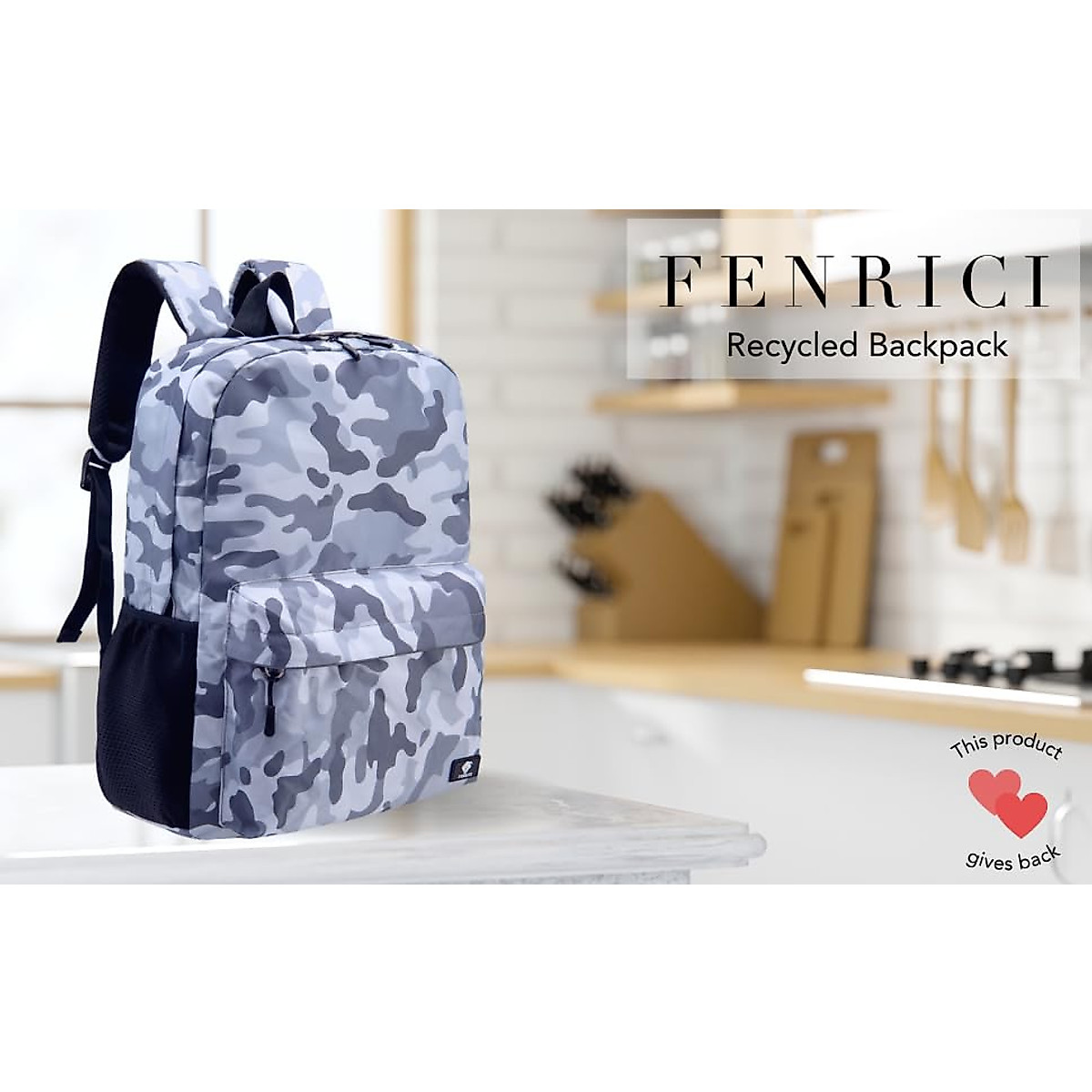 Fenrici Camo Backpack for Boys, Girls, Kids, Durable Kids' Backpack for School with Multiple Compartments, Bookbags with Padded Laptop Compartment, Camouflage, Grey, 17 Inch