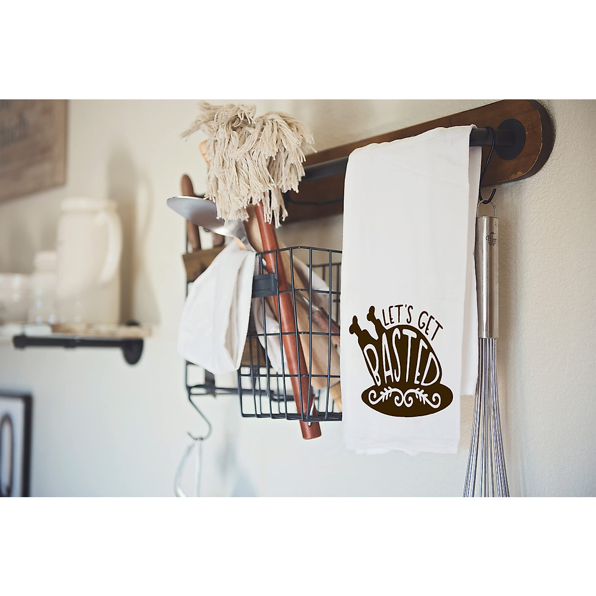 Handmade Funny Kitchen Towel - Let's Get Basted Funny Hand Towel for Thanksgiving, Holidays - 28x28 Inch Perfect for Chef Hostess Housewarming Christmas Mother's Day Birthday Gift (Lets Get Basted)