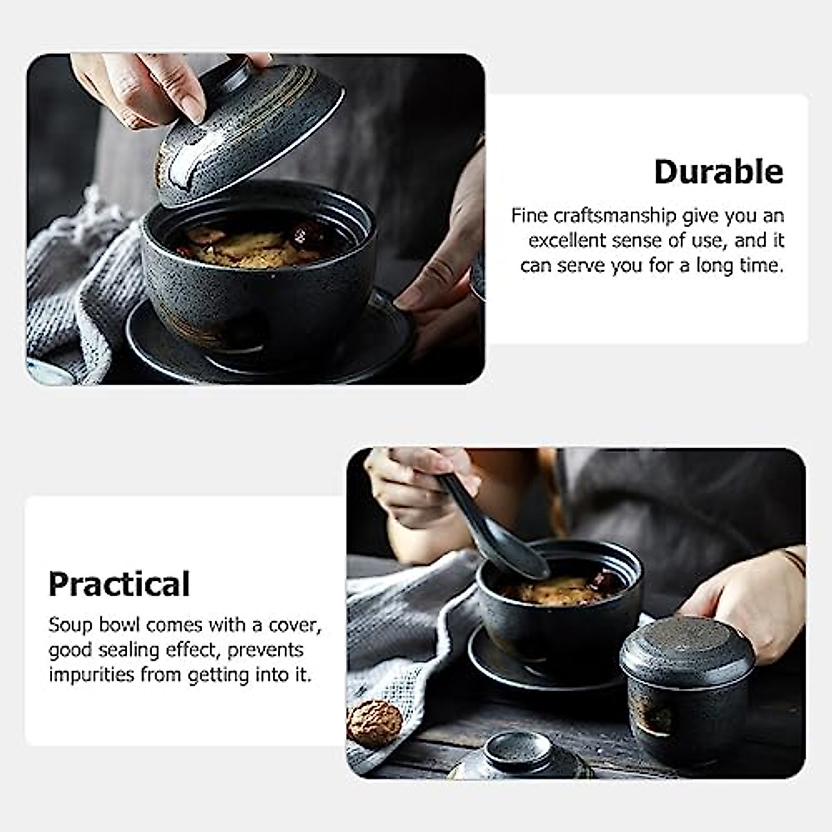 BESTonZON Japanese Ramen Miso Soup Bowl with Lid Japanese Rice Bowl Ceramic Cereal Bowl with Lid Traditional Bowls Noodle Bowl Lacquer Bowl Mini Steamer