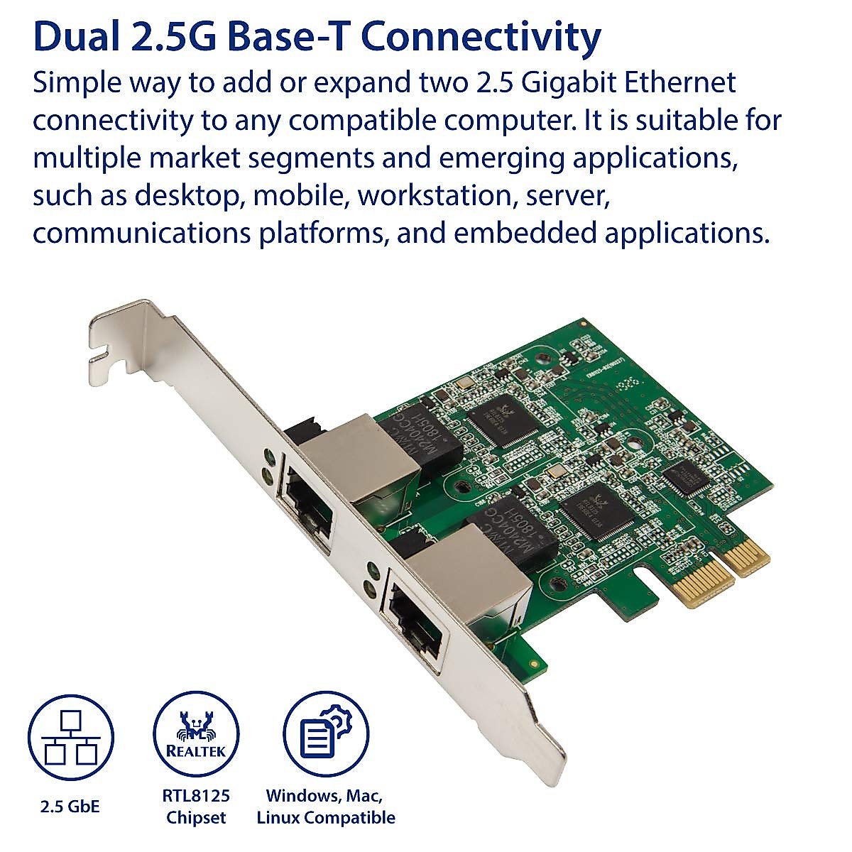 Syba Dual 2.5 Gigabit Ethernet PCI-E Network Expansion Card RJ45 LAN Adapter Low Profile Bracket SD-PEX24066