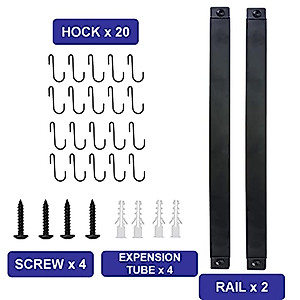 Utensil Holder, Kitchen Rail with 10 Hooks, Kitchen Pots Pans Organizer Hanger, Wall Mounted Wrought Iron Hanging Utensil Holder Rack with Black 17 Inch for Coffee Mug Rack Cup Hanging Kitchen Black, Set of 2