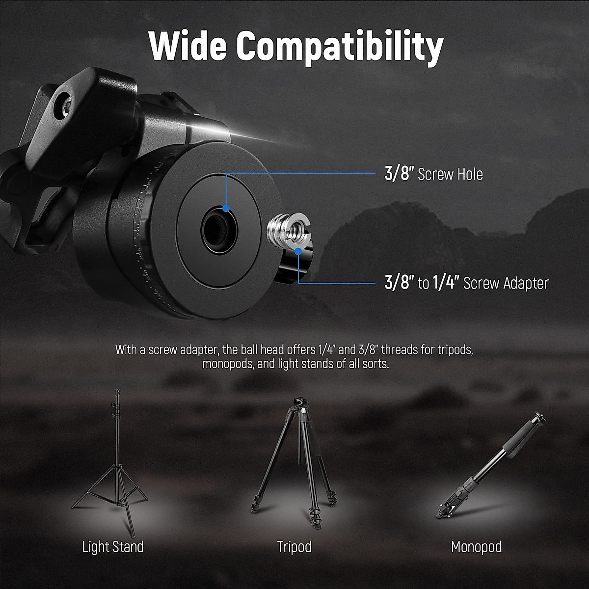 NEEWER Low Profile Camera Tripod Ball Head, 36mm Metal Panorama Ball Head Compatible with Arca 1/4” Quick Release Plate for Tripod Monopod Slider DSLR Camera Camcorder, Load Capacity: 33lb/15kg -GM36