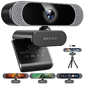 4K Webcam, DEPSTECH DW49 HD 8MP Sony Sensor Autofocus Webcam with Microphone, Privacy Cover and Tripod, Plug Play USB Computer Web Camera for Pro Streaming/Online Teaching/Video Calling/Zoom/Skype
