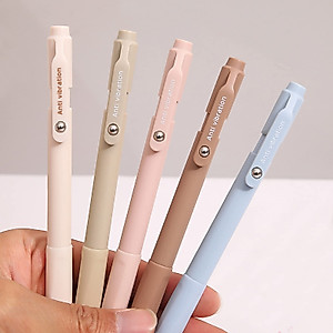 MOZXIRZ 5 Pcs Gel Ink Pens Retractable Pens Black Ink Pens 0.5mm Fine Point Smooth Writing Pens Office School Supplies Women Men (5Pcs Morandi)