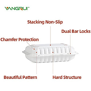 YANGRUI Clamshell Food Containers, Shrink Wrap 50 Pack 9 x 6 Inch 28 OZ Plastic Hinged To Go Containers Microwave Freezer Safe BPA Free Take Out Container