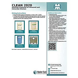 Master STAGES CLEAN2020/1G Clean 2020 Washing Compound for Ultrasonic and Immersion Washers, Pale Yellow, 1 gal Jug