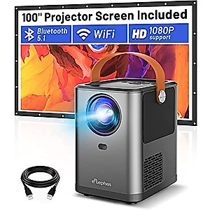 [2022 Upgraded] Mini WiFi Bluetooth Projector, ELLEPHAS 1080P Full HD Supported Movie Projector, Home Theater Projector with 100" Projector Screen & Zoom, Compatible with Android/iOS/PC/TV Stick/PS4