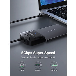 UGREEN SATA to USB 3.0 Adapter Cable for 3.5 2.5 Inch SSD/HDD Hard Drive Reader SATA III Hard Drive Disk Converter Support UASP Compatible with Samsung Seagate WD Hitachi with 12V Power Adapter