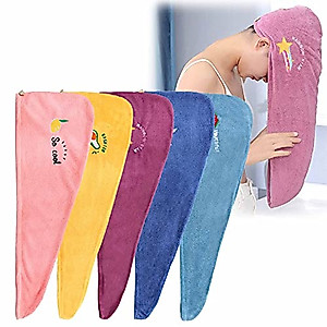 Ladies Quick Dry Towel, Super Absorbent Coral Velvet Ladies Towel Set, Soft Hair Drying Towel with Embroidery, with Embroidery, Suitable for Children and Ladies (5pcs)
