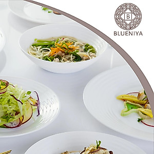 Blueniya 12 Piece White Opal Dinnerware Set, Opal Dinner Set, Kitchen Non-Toxic, Scratch & Chip Resistant, Microwave, Dishwasher Safe - 4pc Dinner Plate, 4pc Salad Plate, 4pc Cereal Bowl