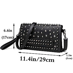 FiveloveTwo Women Small Punk Rivet Handbag Purse Clutch PU Satchel Shoulder Tote Top-handle Bag Black