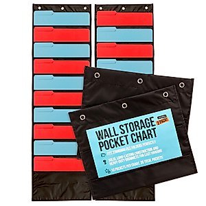 2-Pack Premium Wall Storage Pocket Charts/Hanging Folder Organizers - Black, 10 Pockets Per Piece (20 Total Pockets) - The Ideal Pocket Chart for Classroom, School or Office Use - by Impresa