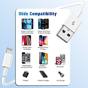 Eettvekd 5Pack(3/3/6/6/10FT) Lightning Cable Fast Charging Cable MFi Certified Original iPhone Charger Cord Compatible for iPhone 14/13 mini/13/12/11 Pro MAX/XR/XS/8/7/Plus/6S/SE/iPad-White