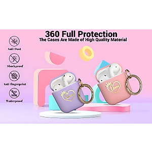 REDX1 [2 Pack] Case Compatible with Airpods 1&2nd Generation Gold Queen Design Protective Cover with Gold Keychain Accessories,TPU for Case for Women,Girl,Teen,Accessories Keychain (Purple,Pink)