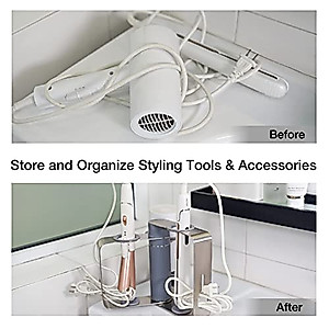 GREENTEC Foldable Hair Dryer Holder, 3 in 1 Hairstyling Tools Organizer, Curing Wand Stand, Heat Resistant Organizer for Flat Iron, Stainless Steel Holder for Bathroom, Cabinet, Salon Station