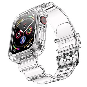 Clear Watch Band for Apple Watch 45mm 42mm 44mm Jelly Crystal Bumper Case Band for Women Men Compatible with Apple Watch Series 9 8 SE 7 6 5 4 3 2 1 (clear 42/44/45mm)