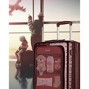 LUGGEX Carry On Luggage with Front Pocket, PC Hard Shell Suitcase with Spinner Wheels, Soft Front Flap with Multiple Pockets (Red, 21 Inch, 38L)