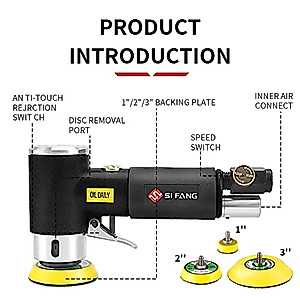 SI FANG 48Pcs 1'' 2'' 3'' Mini Random Orbital Air Sander Kit,High Speed Mini Pneumatic Sander Polisher for Auto Body Work, Includes 1/2/3in Polishing Sponge & Wool Pads Sandpapers(Black Kit)