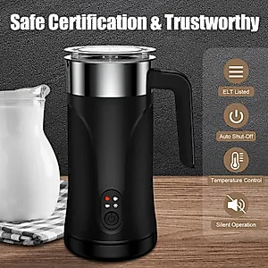 Ovetedot Milk Frother, Upgraded 4-in-1 Milk Frother and Steamer, 10.1oz/300ml Automatic Hot and Cold Foam Maker and Milk Warmer, Electric Milk Frother for Coffee, Latte, Cappuccino, Matcha(Black)