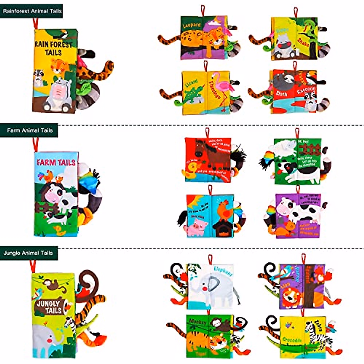 beiens Baby Books Toys, Baby Books 0-6 Months, Touch and Feel Cloth Crinkle Soft Books, Toys for 0-3-6-12-18 Months Infant Newborn Baby Boy Girl Shower Gifts Set, Sensory Learning Stroller Toys (3PCS)