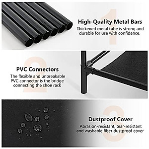 10 Tier Shoes Rack with Cover, Shoes Racks Organizer for Closet, Black Vertical Shoe Shelf for Entryway,50 Pair Large Shoe Stand, Non-Woven Shoe Storage Cabinet