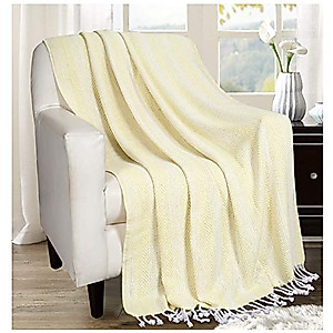 Farmhouse Throws Blanket with Fringe for Chair,Couch,Picnic,Camping, Beach,Throws for Couch,Everyday Use, Cotton Throw Blanket with Super Soft and Excellent Handfeel 50 x 60 -Lime Yellow