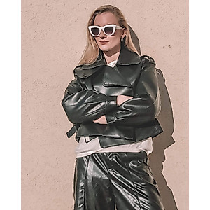 LY VAREY LIN Women Black Faux Leather Jackets Casual Short Oversized Coat Asymmetrical Motor Biker Jacket (Black, L)