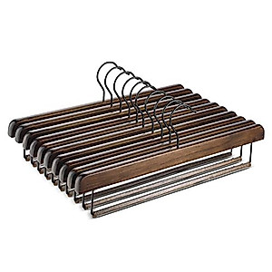 High-Grade Wooden Slack/Trouser Pants Hangers with Non Slip Bar Smooth Finish, Durable Wooden Hangers - Slim & Sleek Space Saving Closet Hangers, 360° Hook- Ideal for Pant (Vintage, 10)
