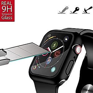 [2 Pack] Compatible for Apple Watch 42mm Series3/2/1 Tempered Glass Screen Protector with Hard Black Case, YMHML Full Coverage Easy Installation Bubble-Free Cover for iWatch Accessories
