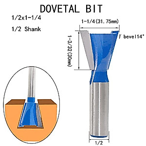 CHCYWJGJ 1/2 ShankDovetail Router Bit 1-1/4” Half-Blind Through Dovetail Bits for Making Boxes Drawers Chests for Engraving Router planing Head Wood Cutter