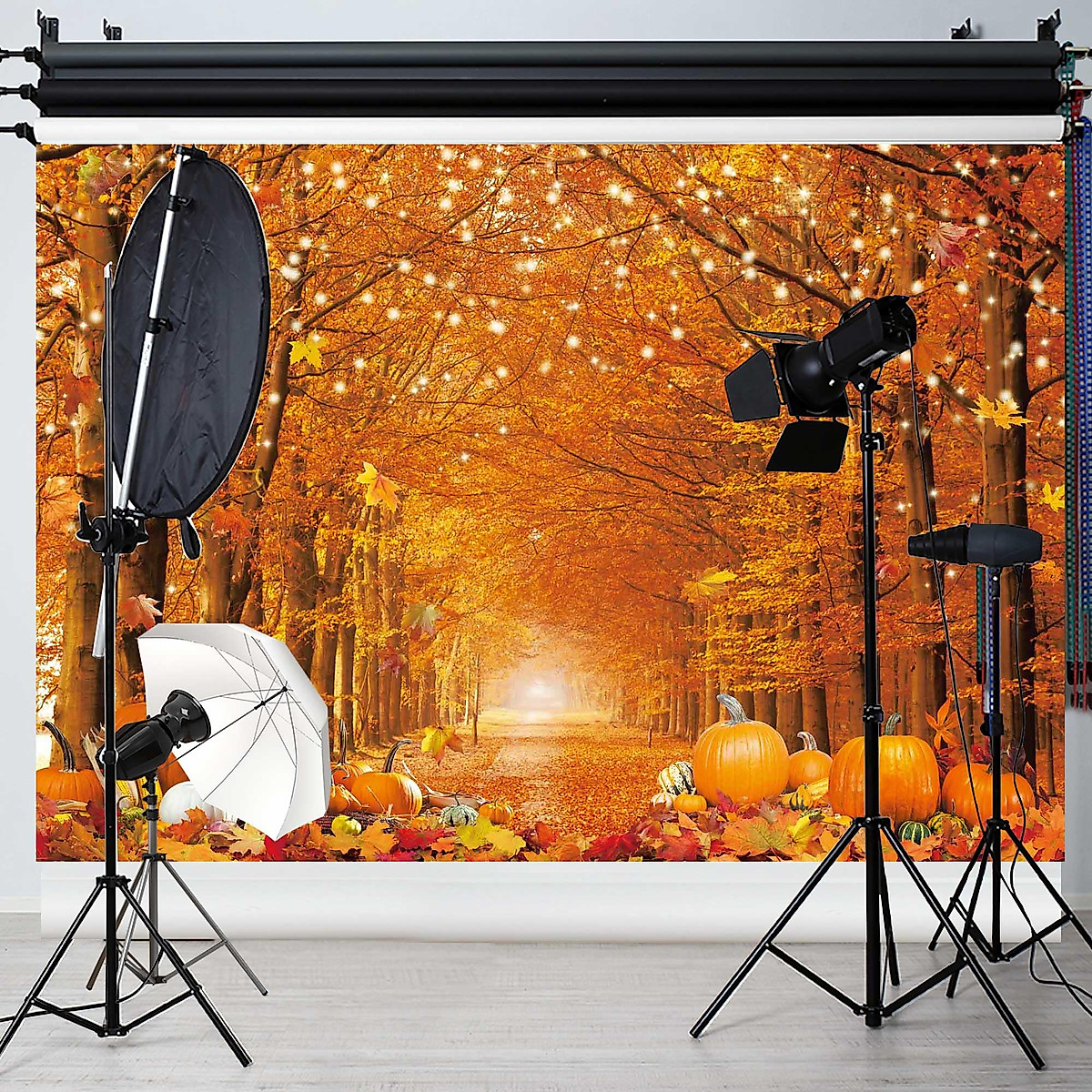 Fluzimir 10x8FT Large Fall Photo Backdrop Maple Leaf Pumpkin for Photography Background Autumn Outdoor Party Decorations