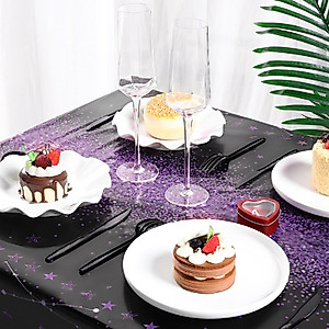 Tudomro 3 Pcs Happy Birthday Tablecloths Happy Birthday Decorations Plastic Table Cover Rectangular Cloths for Women Men Baby Shower Birthday Party Supplies, 108 x 54 Inch (Black Purple)