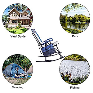 PORTAL Folding Camping Rocking Chairs Thicker Outdoor Patio Rocker Recliner Chairs Support 300 lbs, Blue