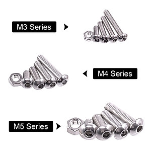 Hilitchi 460-Piece M3 M4 M5 Stainless Steel Button Head Hex Socket Head Cap Bolts Screws Nuts Assortment Kit