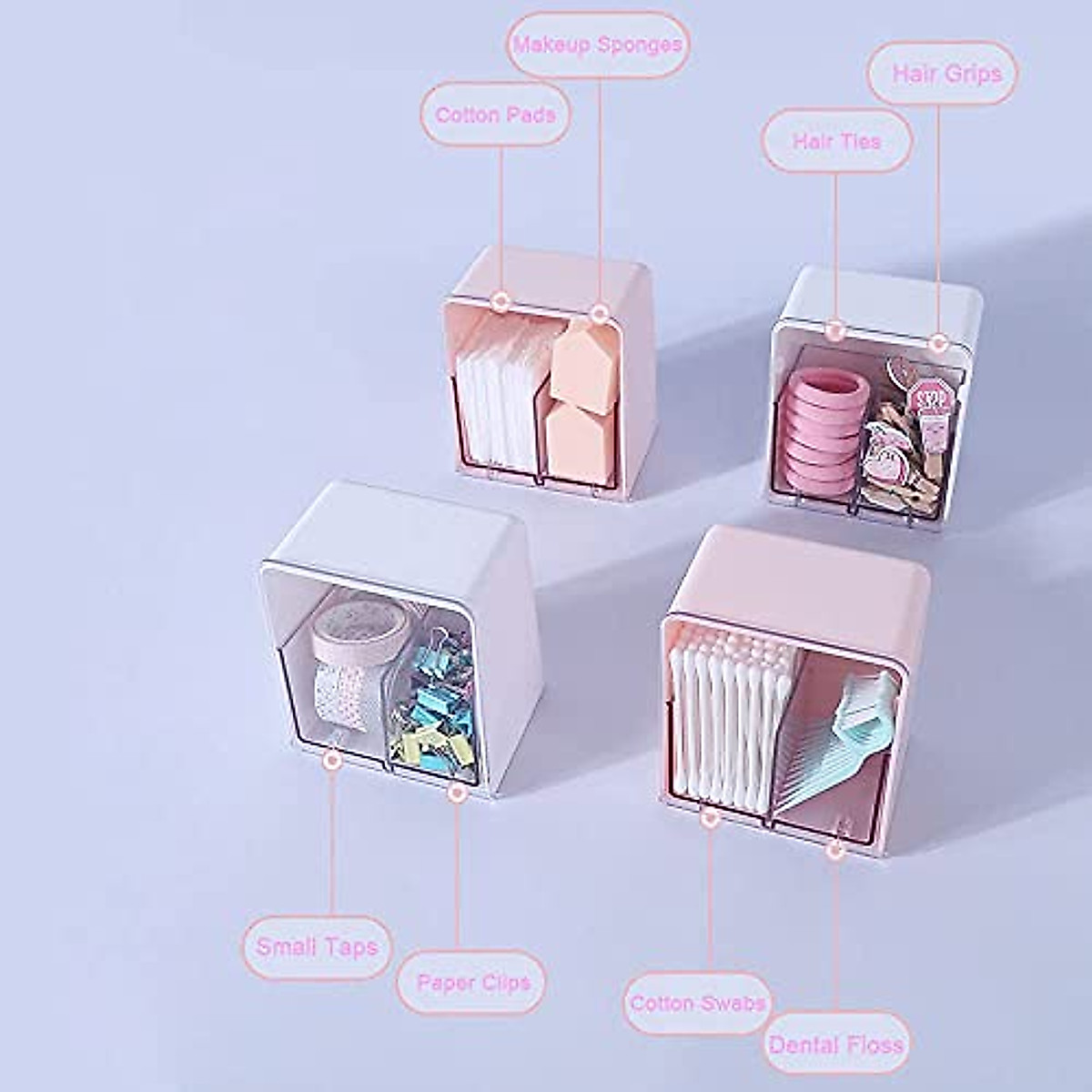 Hikinlichi Cotton Swab Ball Organizer Q-Tips Container Cotton Pads Holder Cosmetic Makeup Pads Dispenser Box 2 Sections with Clear Lid for Bathroom Washroom Countertop Home Office Desktop Storage