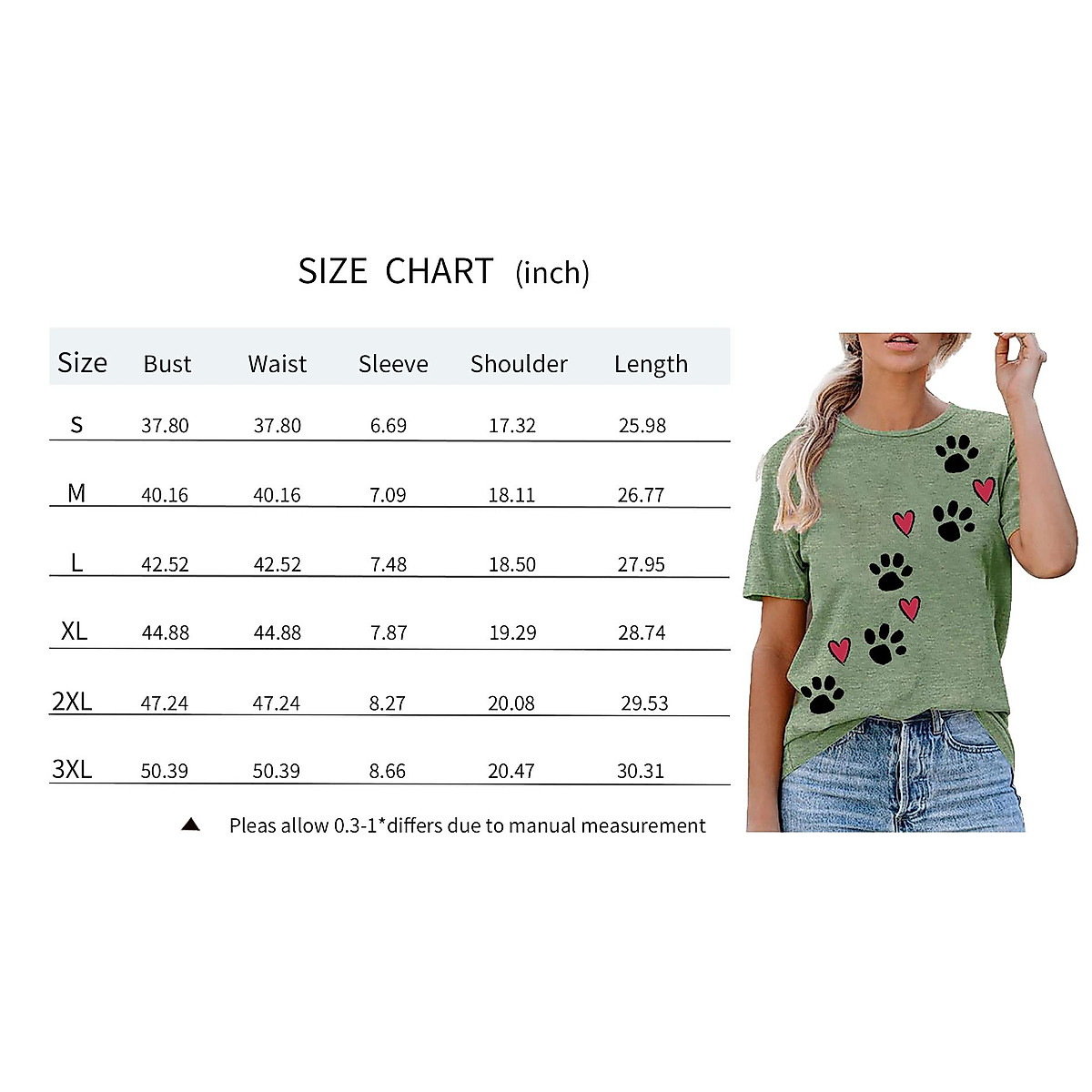 ETATNG Summer Love Heart Dog Paw Love Heart Print T-Shirt for Women Short Sleeve Dog Mom Graphic Tees Tops Mother's Day Shirts Green XXL
