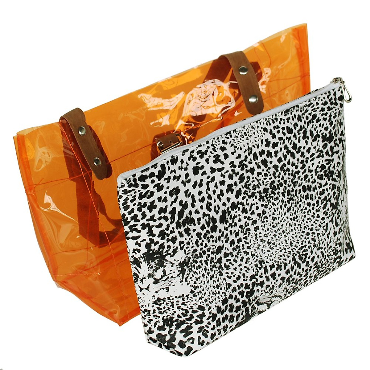 [Lucky Orange] Leopard Double Handle Leatherette Satchel Bag Handbag Purse Casual Styling