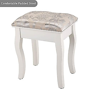 RIDFY Modern Vanity Desk with Cushioned Stool,Vanity Table Set with Large Drawers,Makeup Dressing Table with 360° Rotating Mirror for Women,Small Space Office, Writing, Reading,White