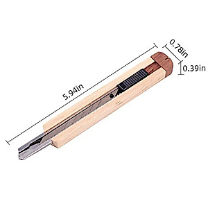 bingaai Snap-off Utility Knife with Wooden Handle, 9MM Wood Box Knife, 30° Utility Blade, Sharp Blade, Non-Slip Design, Automatic Locking, Retractable Box Cutter, Natural wood Color
