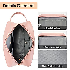 Narwey Vegan Leather Travel Toiletry Bag for Women Traveling Dopp Kit Makeup Bag Organizer for Toiletries Accessories Cosmetics (P-Pink)