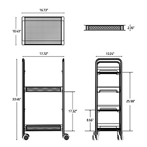 DMplus 4-Tier Metal Rolling Cart on Wheels with Baskets, Easy Carry and Assemble Multifunction Utility Cart with Practical Bucket and Hooks, Black MRC01B