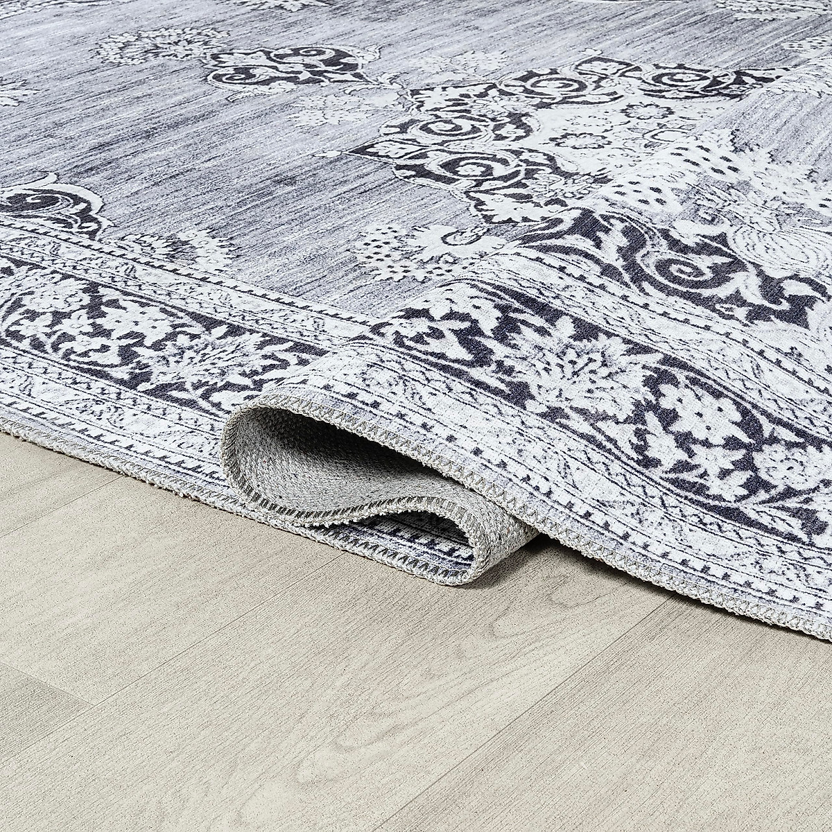 JONATHAN Y WSH201A-28 Bausch Bohemian Distressed Chenille Machine-Washable Runner Rug, Classic, Mediterranean, Rustic for Living Room, Dining Room, Bedroom, Kitchen, Gray/White, 2 X 8