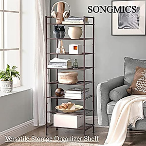 SONGMICS Shoe Rack 8 Tier Tall Shoe Storage Organizer, Sturdy Metal Narrow Shoe Rack Shelf for Closet Entry Small Space, Slim Shoe Stand Holder for 16-24 Pairs, Stackable Vertical Shoe Tower, Bronze