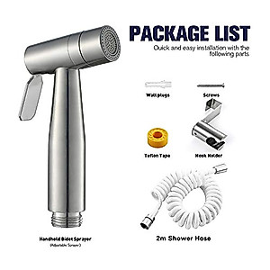 Handheld Bidet Sprayer for Toilet, 2 Mode Water Cloth Diaper Sprayer Set Stainless Steel Toilet Mount Bathroom Bidet Sprayer Kit with Holder for Feminine Hygiene,Stainless Steel Hose(Spring Hose)