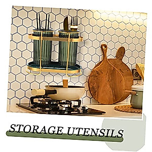 Cabilock 1 Set Light Luxury Cutlery Rack Spoon Storage Holder Round Spoon Container Ornament Container Silverware Holder Silverware Organizer The pet Spoon Rest European and American