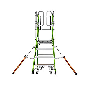 Little Giant Ladders Little Giant Ladder Systems Safety Cage 2.0, M4, 4ft Enclosed Platform, Ladder with Adjustable Outriggers, Fiberglass, Type 1AA, 375 lbs Weight Rating, (19704-146), Hi-viz Green