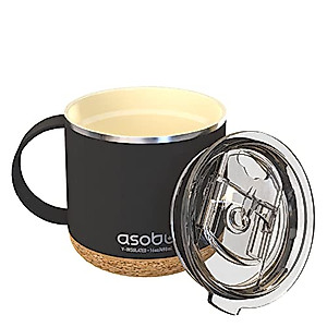 asobu Infinite Stainless Steel Insulated Coffee Mug with Inner Ceramic Coating and Cork Coaster 16 Ounce (Black)