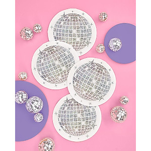 xo, Fetti Disco Ball Napkins - 3-ply, 25 pcs Shimmer Iridescent | Last Disco Bachelorette Decorations, Groovy Retro Birthday Party Supplies, NYE Tableware, 70s Baby Shower, Space Cowboy